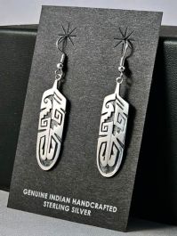 Native American Hopi Made Prayer Feather Earrings with Water Symbols at ...