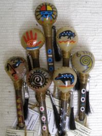 Native American Made Tiny Painted Rawhide Rattles at Kachina House