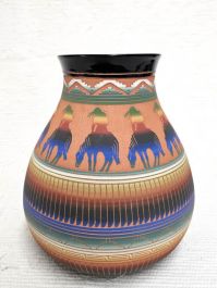 Native American Navajo Red Clay Pot with End of the Trail at Kachina House