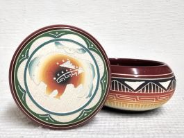 Native American Navajo White Clay Small Round Jewelry Box with Buffalo ...