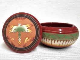 Navajo Round Jewelry Box | Native American Red Clay Box with Dragonfly ...