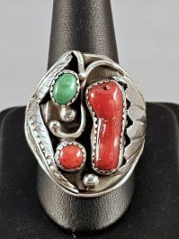 1970s Native American Navajo Made Ring with Coral and Turquoise at ...