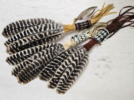 Native American Made Prayer Fan with Beading and Fringe at Kachina House